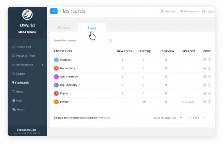 New Flashcard Features for MCAT® QBank | UWorld Grad School